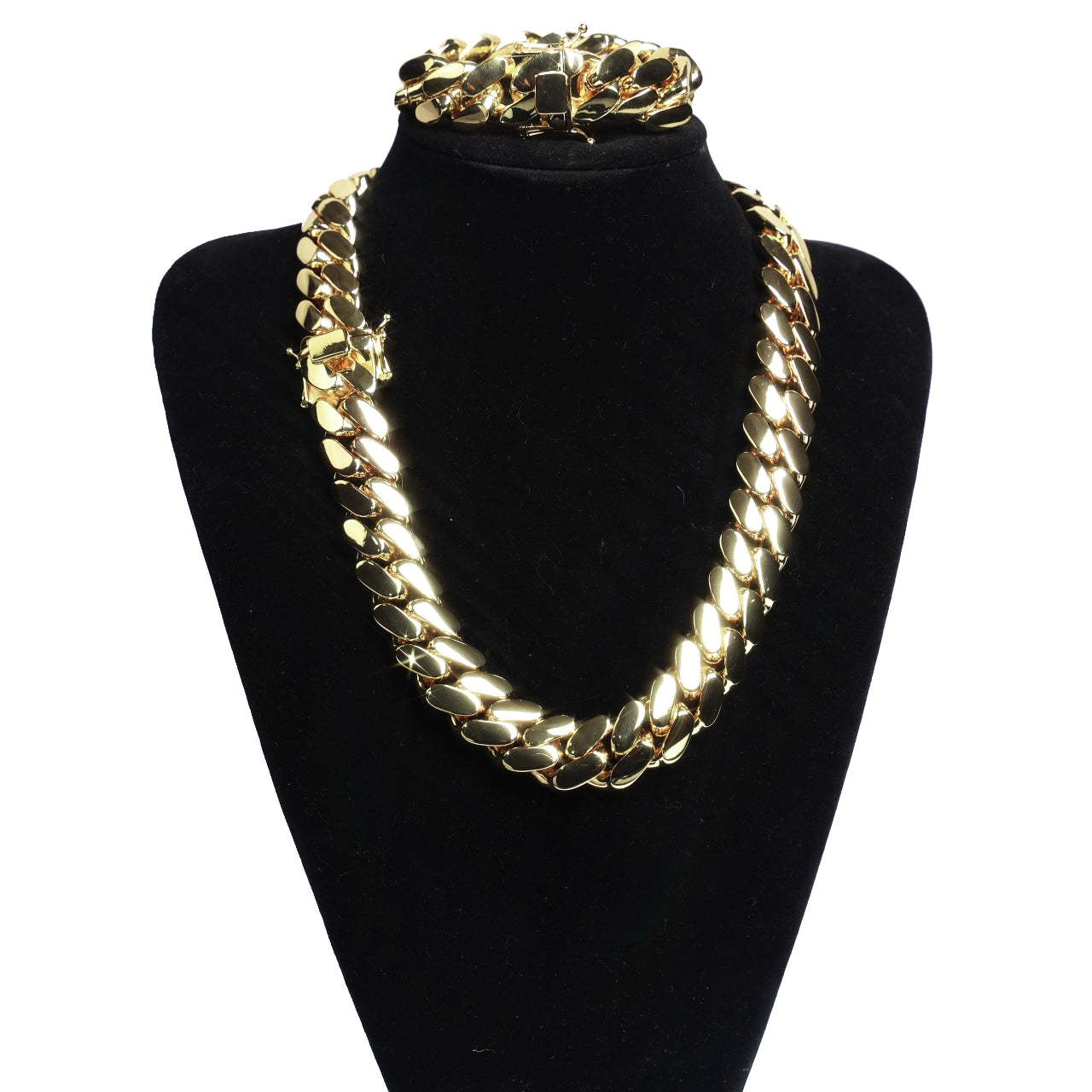 Cuban Link Necklace Bracelet Chain 14K Gold Plated Brass 22 mm – MIAMI ...